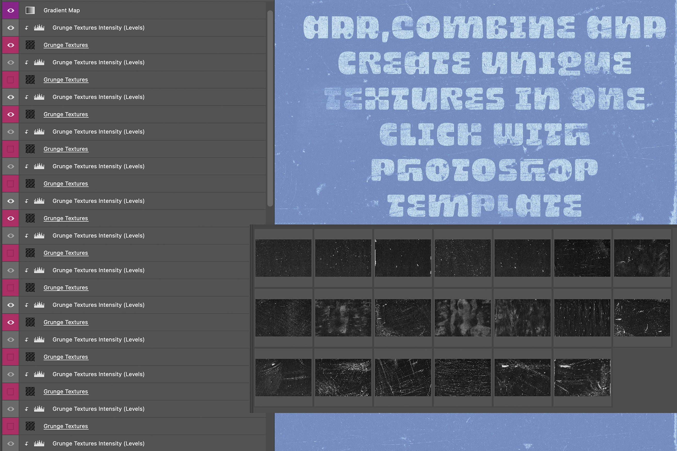 200 Grunge Texture Pack Photoshop Template Procreate Stamps Svgs for ...