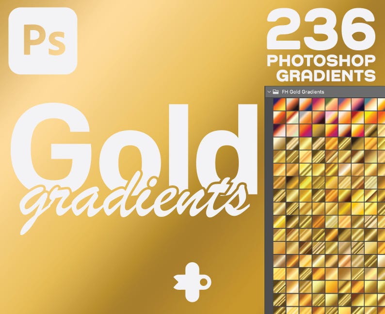236 Gold Photoshop Gradients – Metallic Gradient Pack for Digital ...