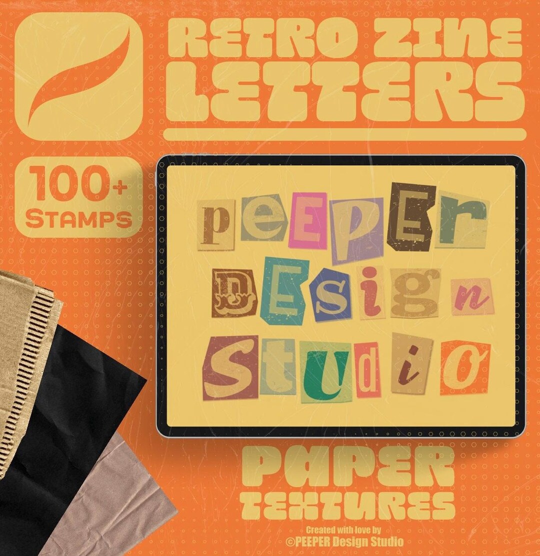 100+ Retro Zine Letters Mini Stamp Brush Set | Procreate Stamps | Retro ...