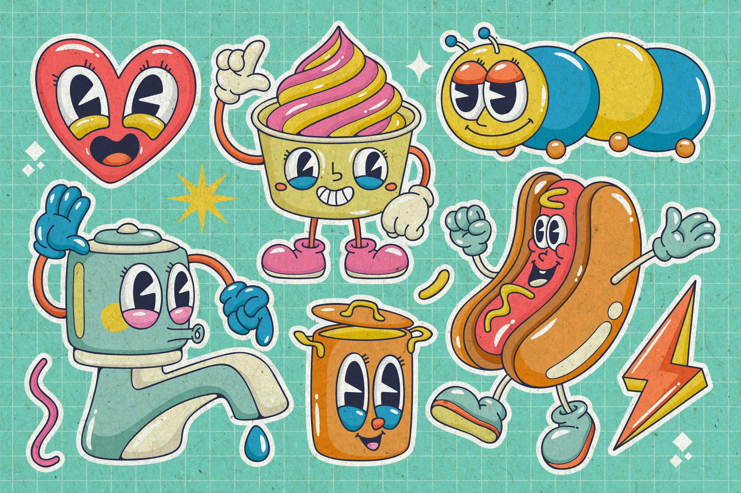 240+ Cartoon Characters Groovy Stamp Brush Set | Procreate Stamps ...