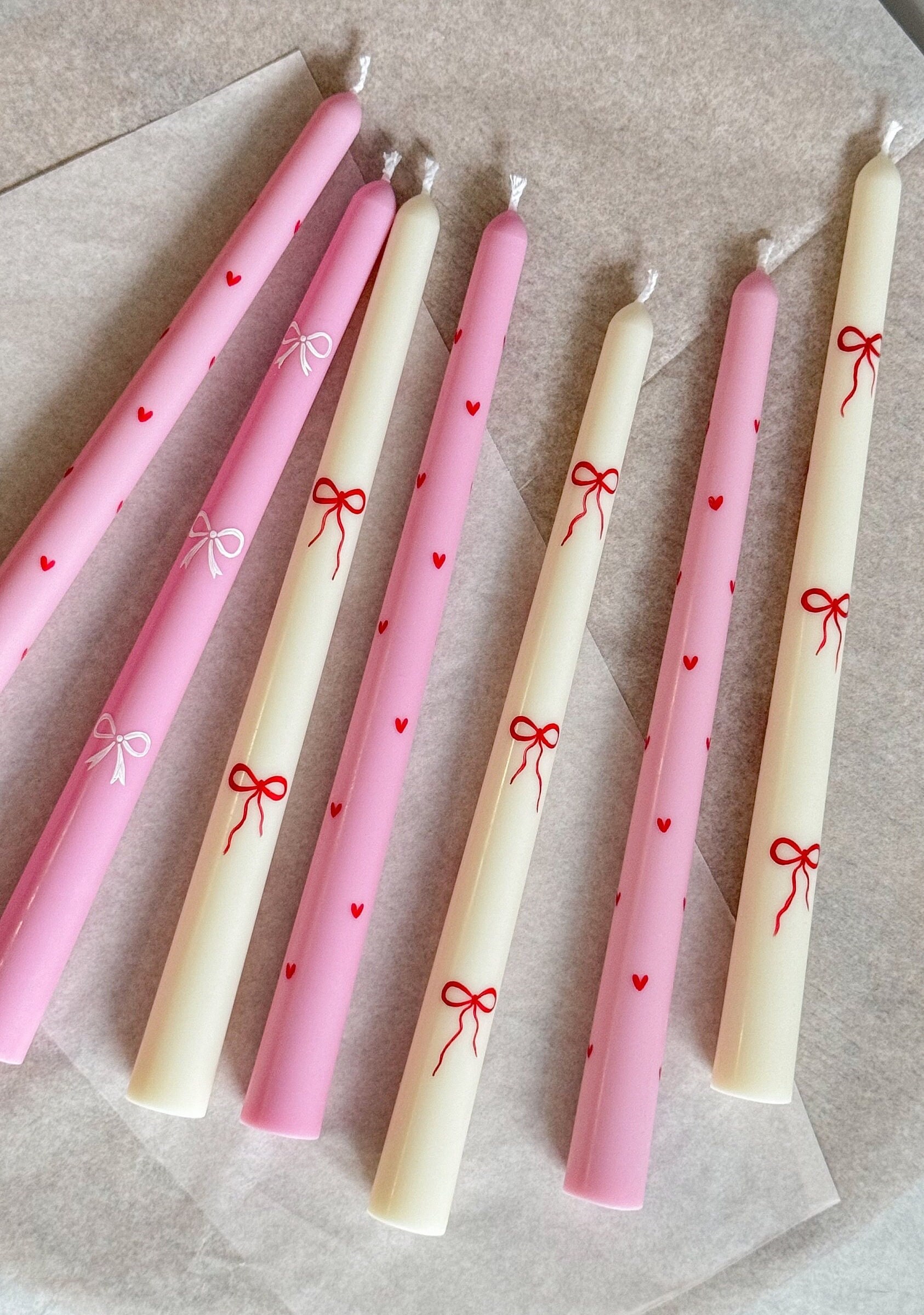 Natural, Long Candles With Painting. Candles With Bows and Hearts. Soy ...