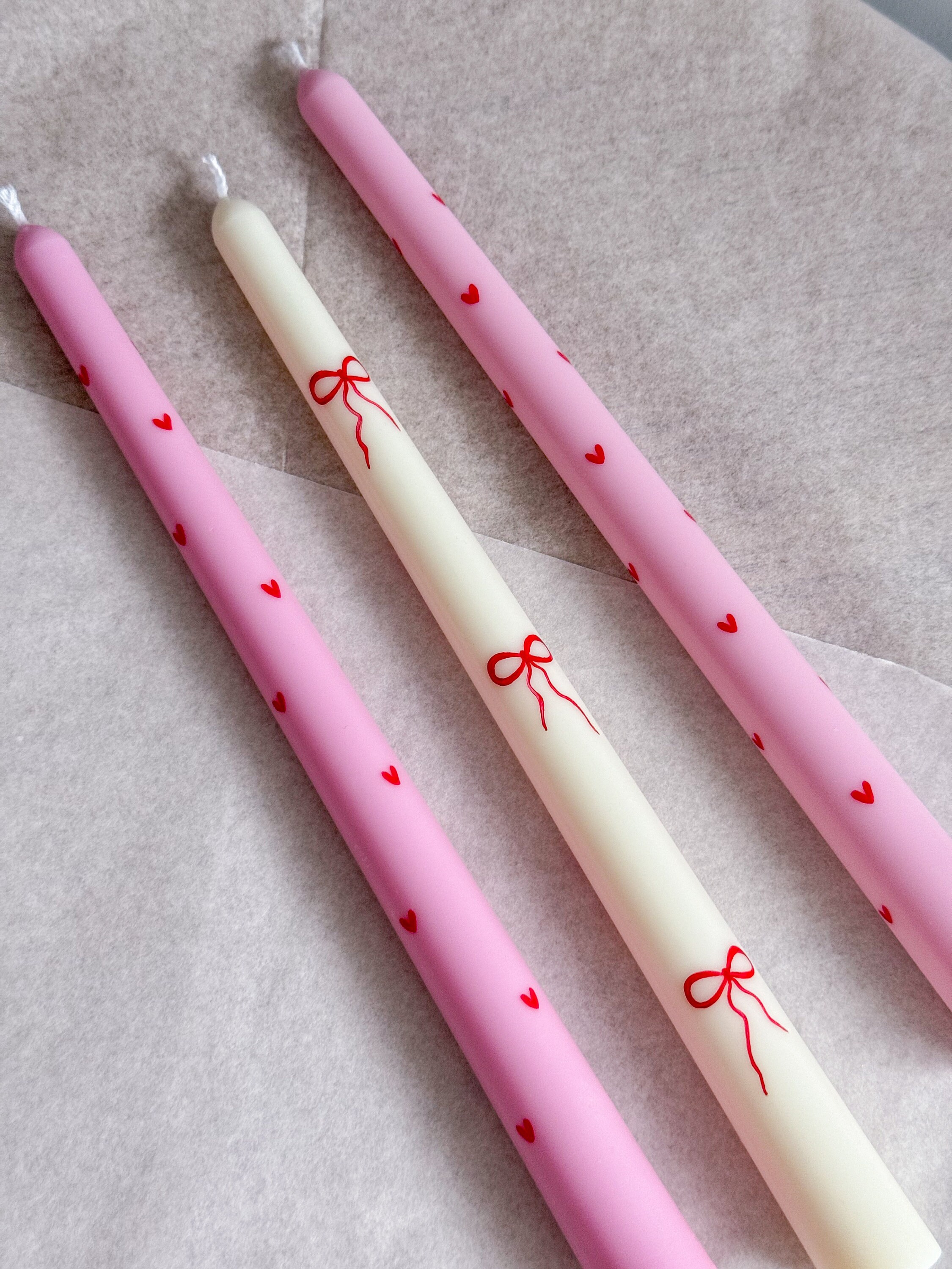 Natural, Long Candles With Painting. Candles With Bows and Hearts. Soy ...