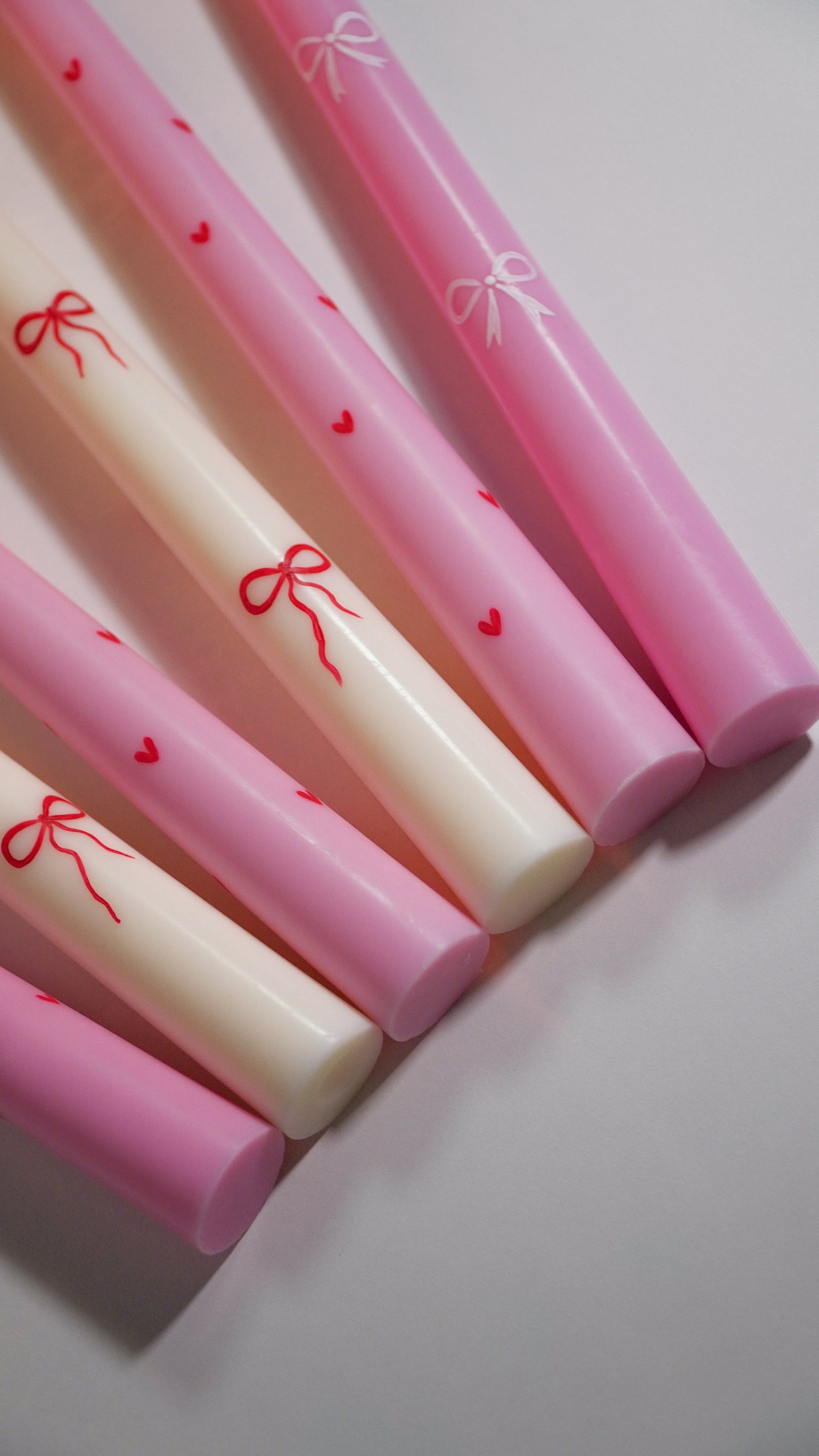 Natural, Long Candles With Painting. Candles With Bows and Hearts. Soy ...