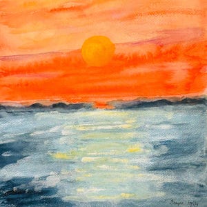 Watercolor Painting Called Sunset Over the River - Etsy