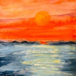 Watercolor Painting Called Sunset Over the River - Etsy