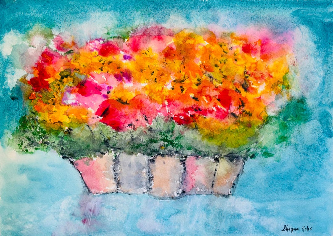 A Watercolor Painting Called Flower Box Surprise - Etsy