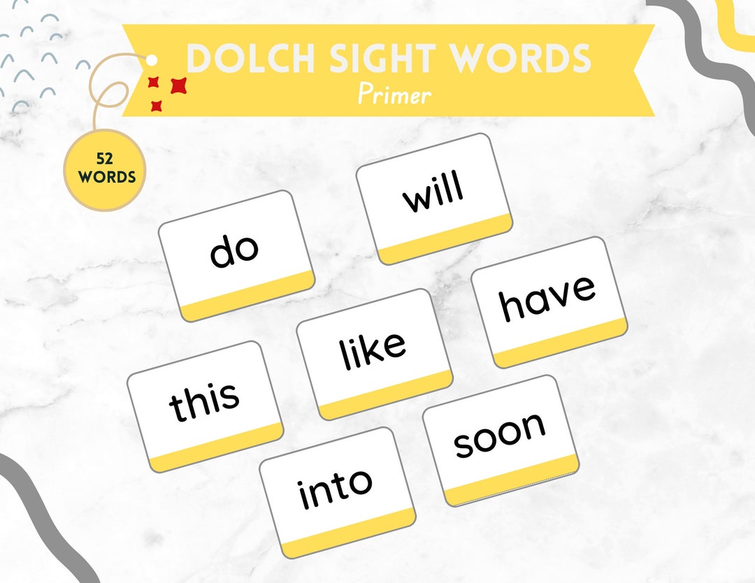 Dolch Primer Sight Words Flashcards, Preschool, Montessori, Digital ...