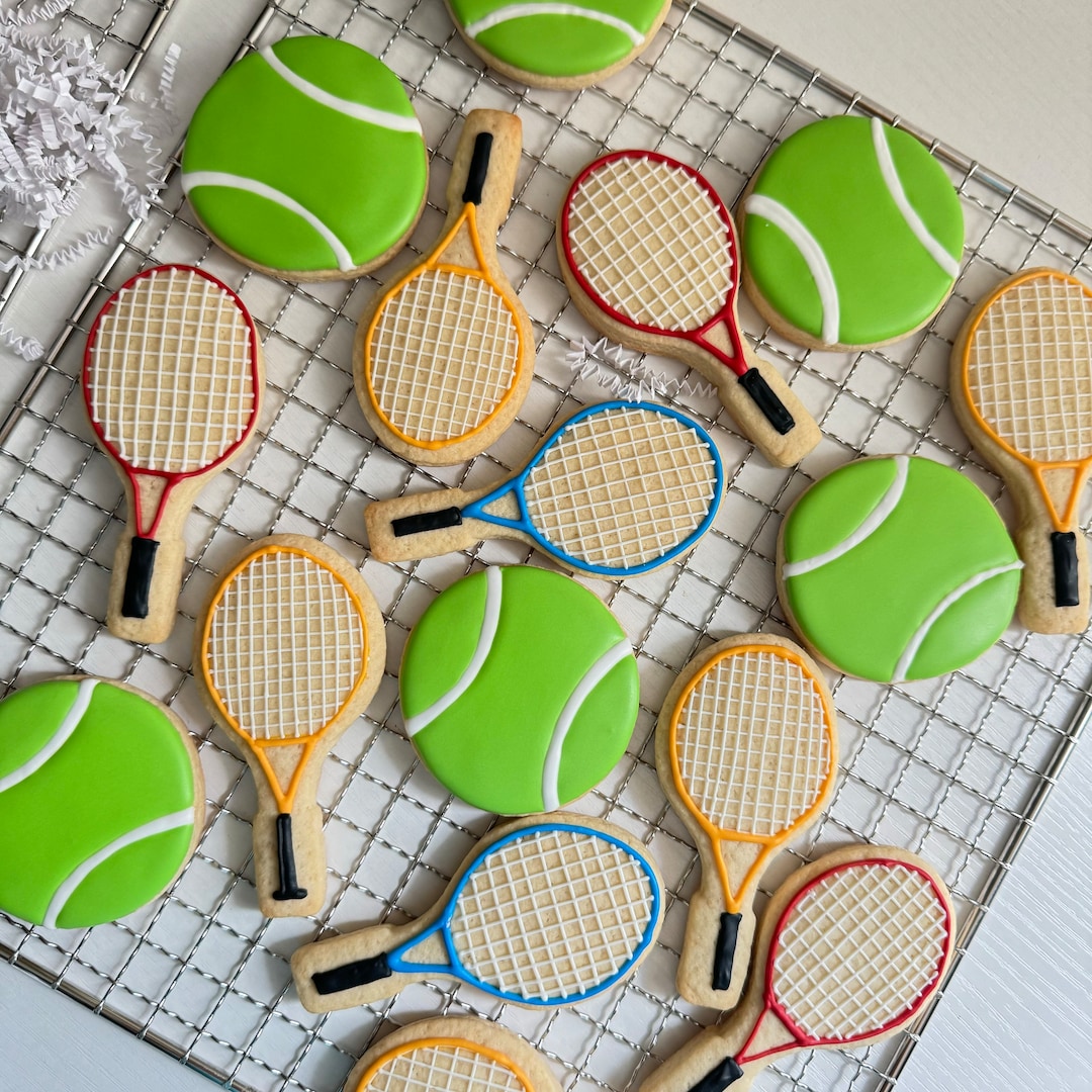 Tennis Theme Sugar Cookies, Tennis Ball and Rackets Sugar Cookies - 12 ...
