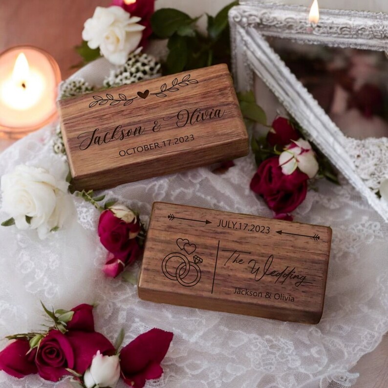 Exquisite Personalised Wedding Ring Box Bride and Groom Wedding Ring ...