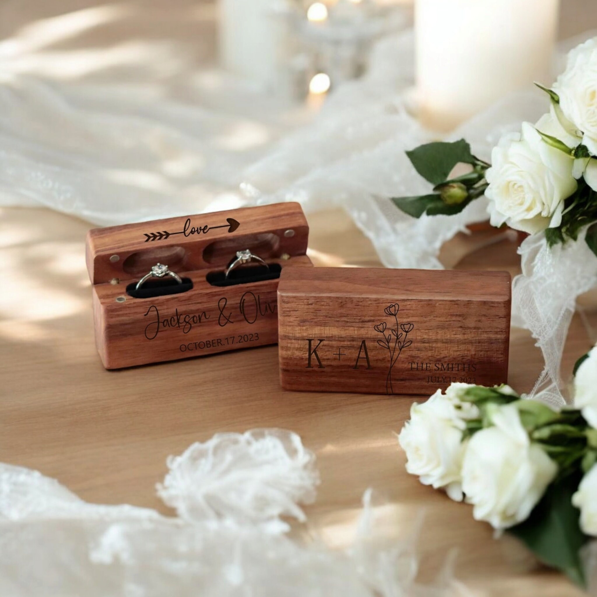 Exquisite Personalised Wedding Ring Box Bride and Groom Wedding Ring ...