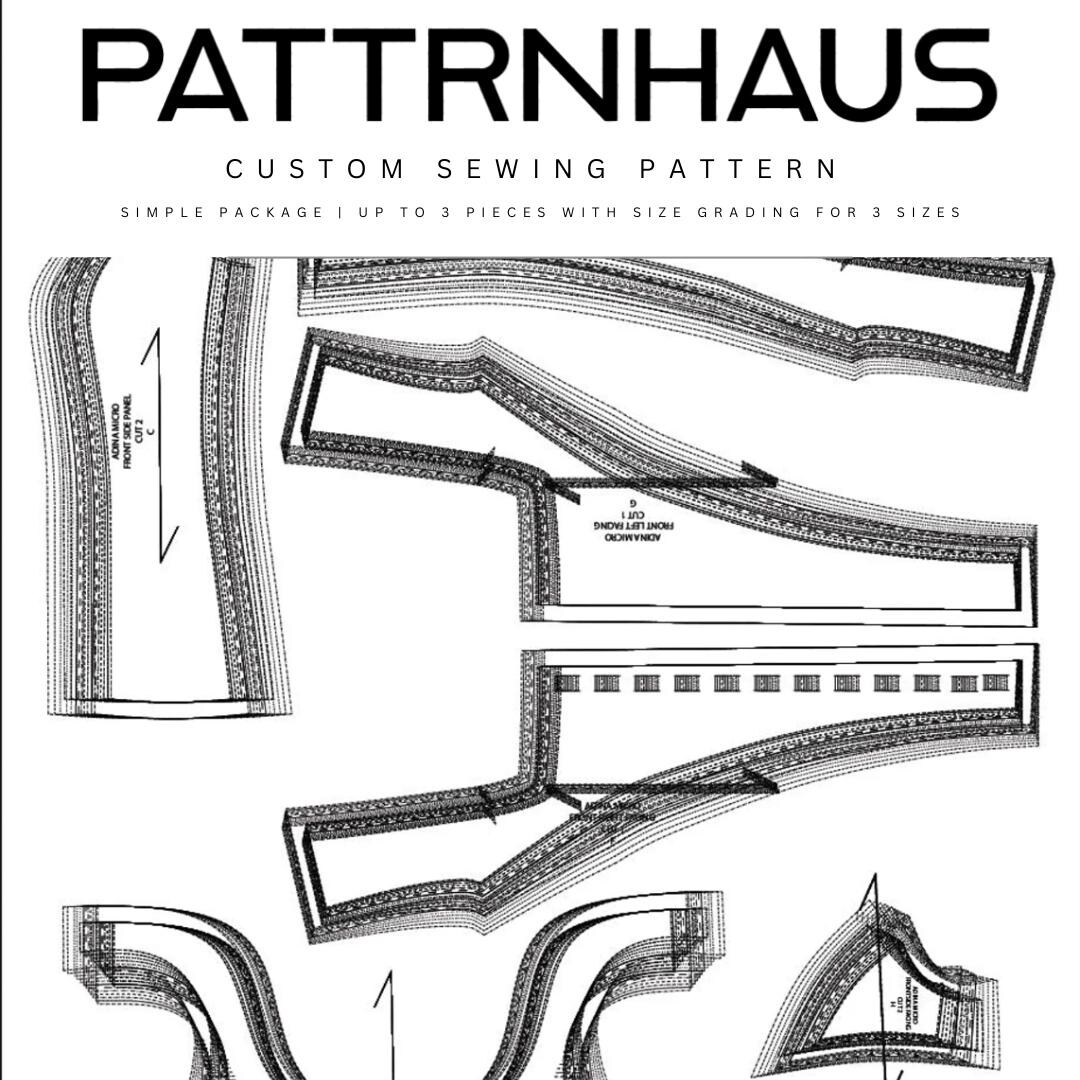 Custom Simple Digital Sewing Pattern | up to 3 Pieces With Size Grading ...
