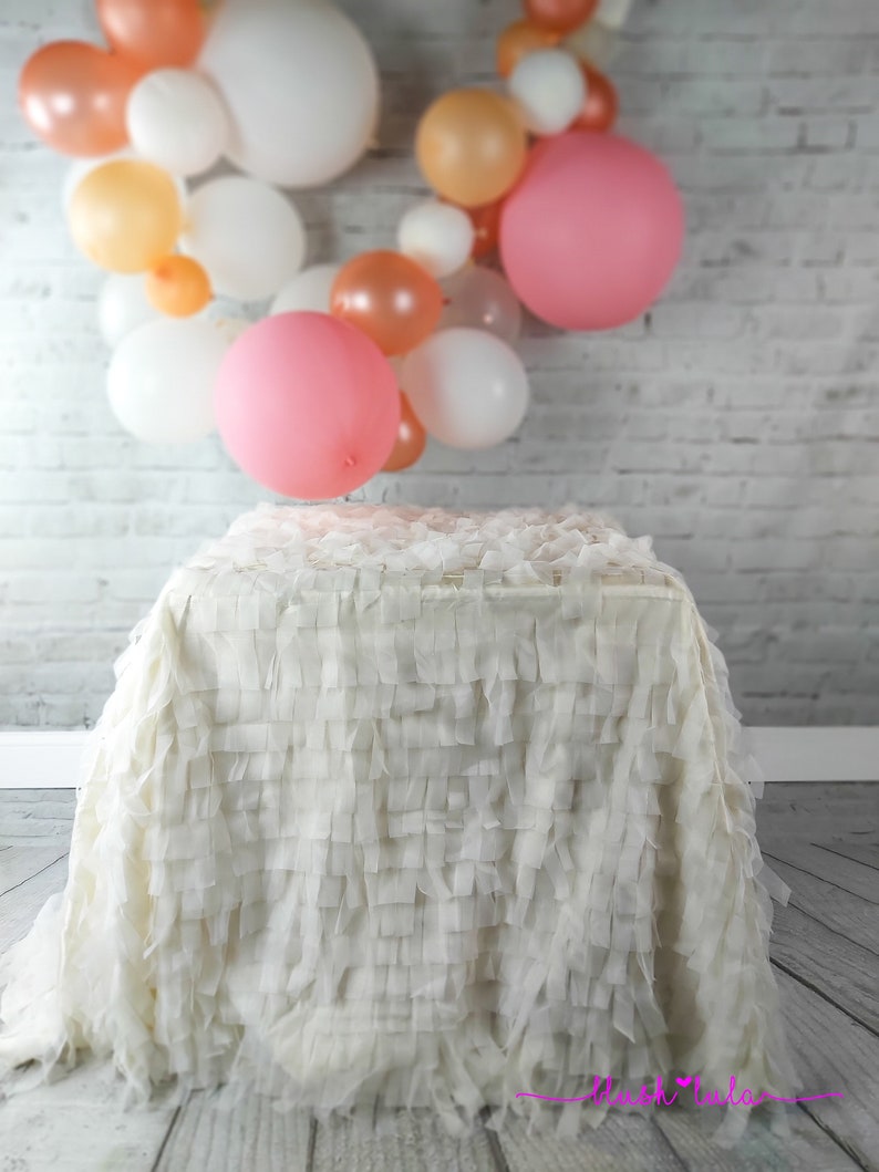 Ready to Ship! DREAMY COUTURE Ivory Fringe Ruffle Tablecloth Dessert ...