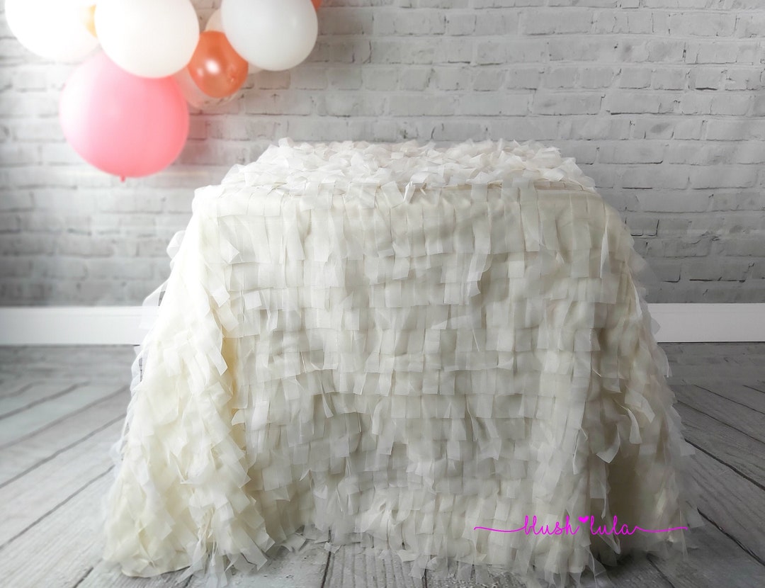 Ready to Ship! DREAMY COUTURE Ivory Fringe Ruffle Tablecloth Dessert ...