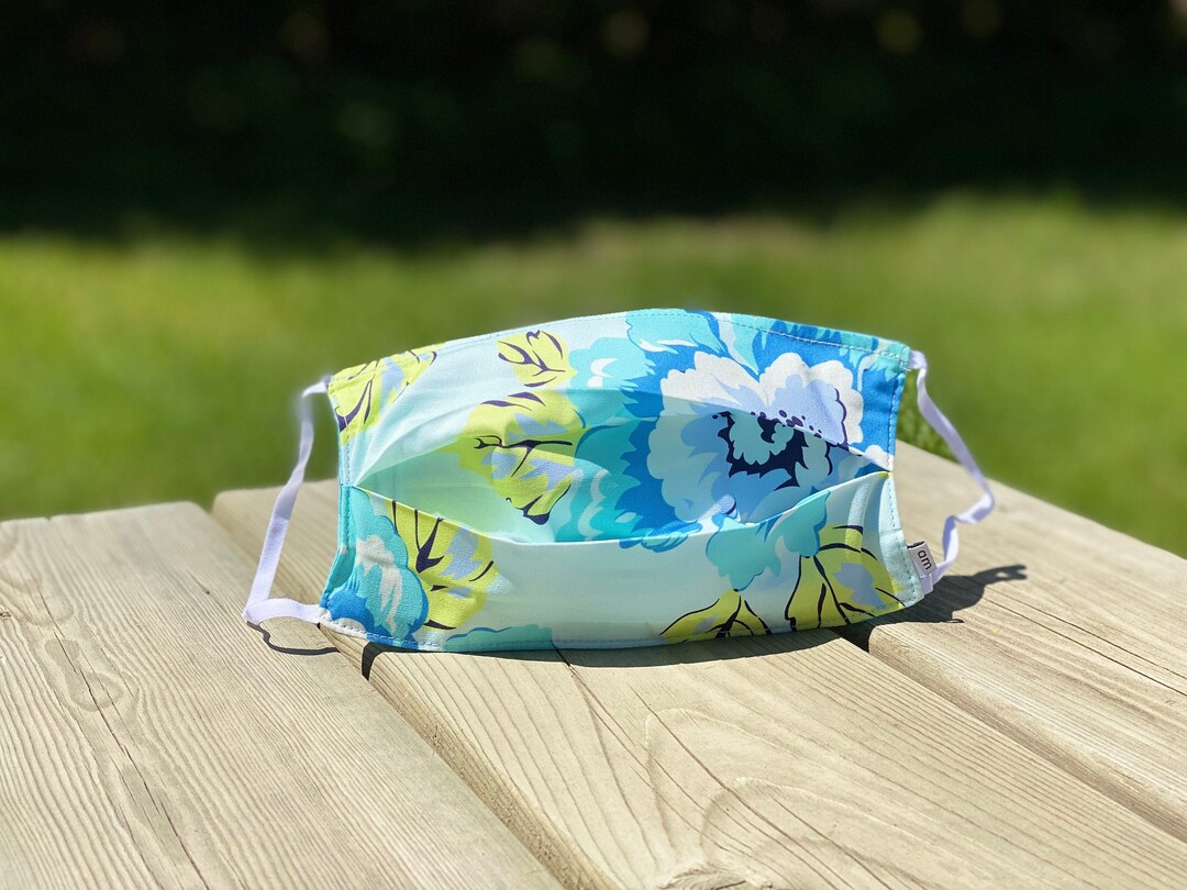 Blue Reusable Reversible Women Face Mask W/ Filter Pocket Washable ...