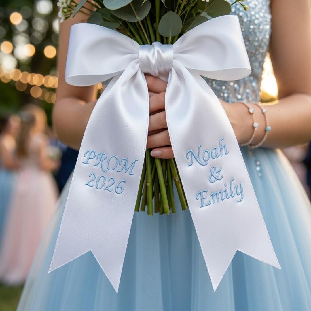 Embroidered Custom Prom 2026 Bouquet Sash, Personalized Satin Ribbon ...