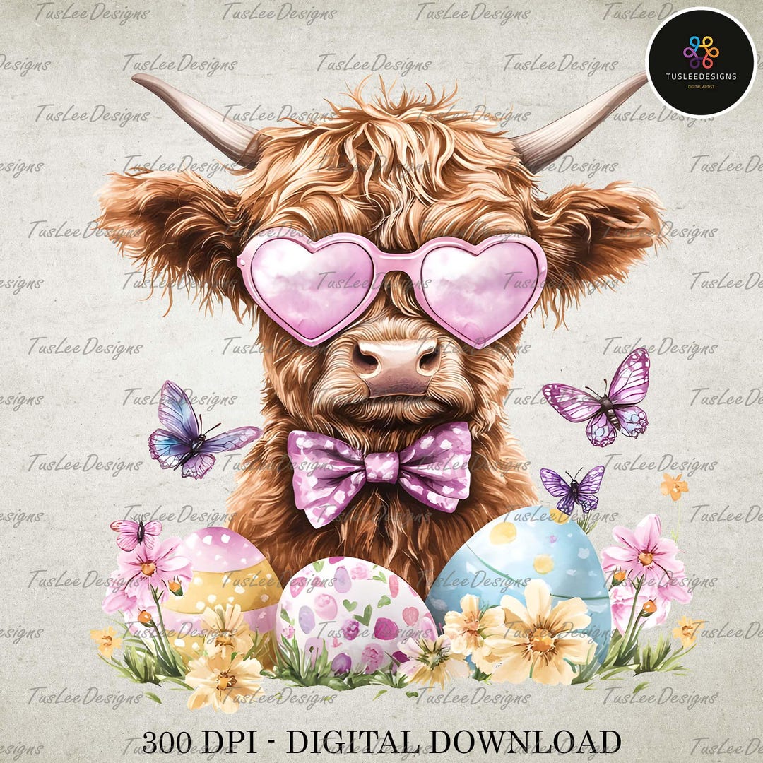 Highland Cow Easter Day PNG, Cute Cow Easter Png, Retro Easter Png ...