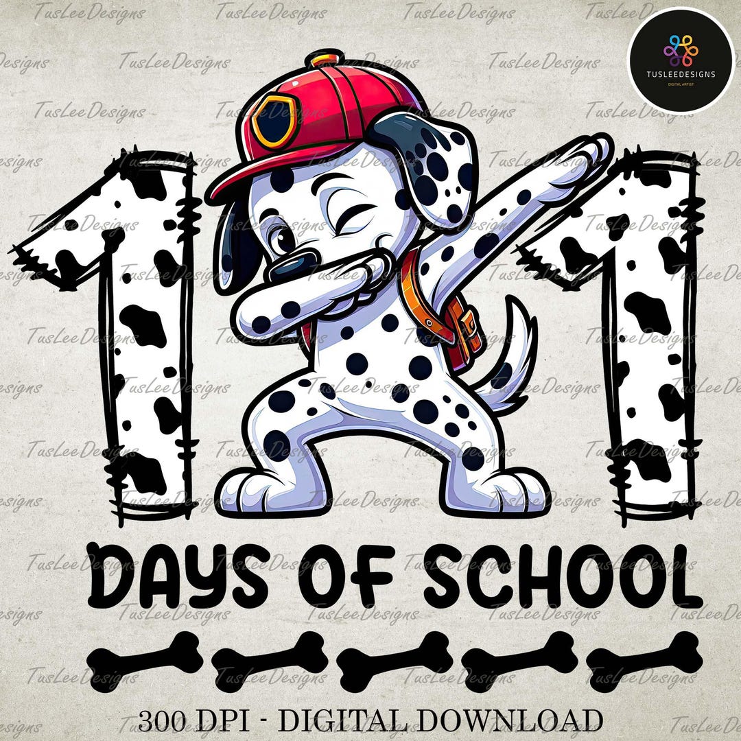 101 Days of School PNG, Dabbing Dalmatian Dog Png, 100th Day of School ...