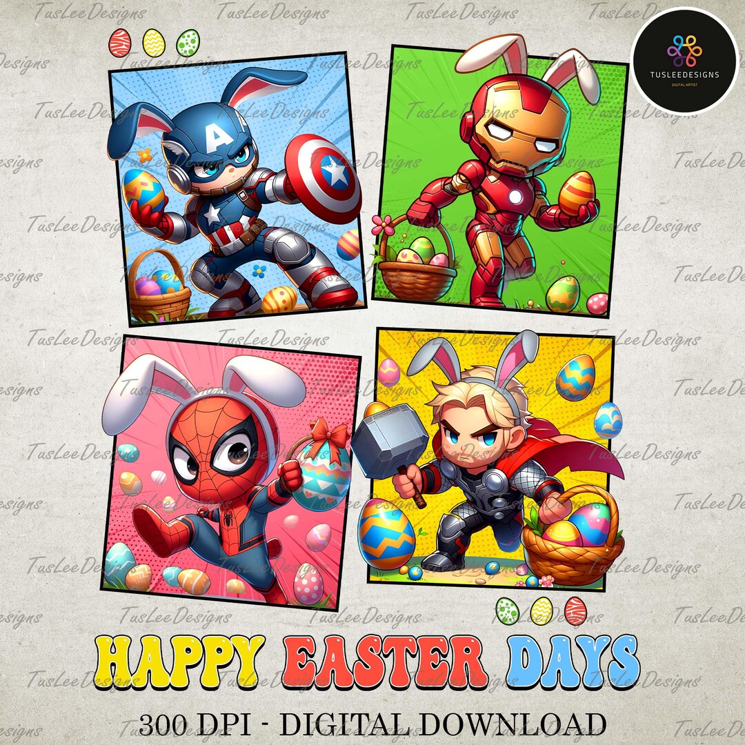 Chibi Superhero Easter Cartoon Png, Cartoon Easter Png, Happy Easter ...