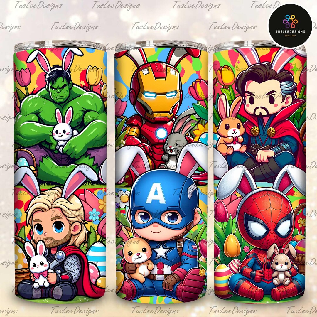 Superhero Cartoon Chilling With My Peeps Tumbler Wrap, Funny Easter ...