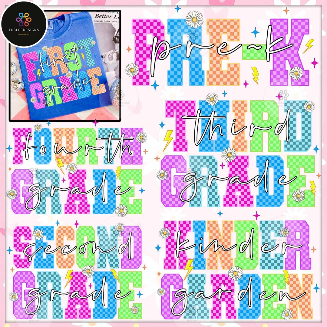Checkered Neon Back to School Png Bundle, First Day of School, First ...