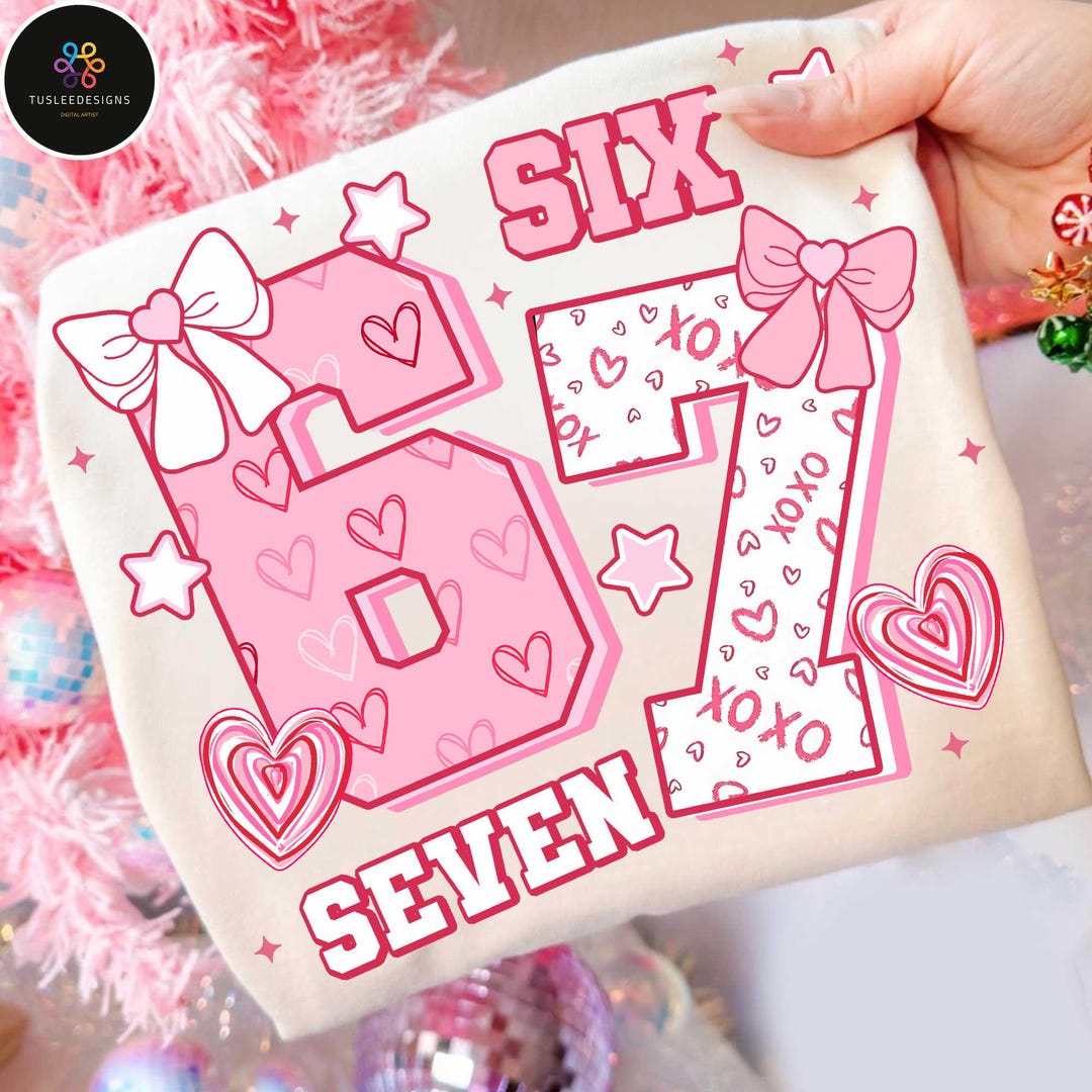 Coquette Valentine 67 Six Seven PNG, Preppy Heart Bow Valentine Number ...