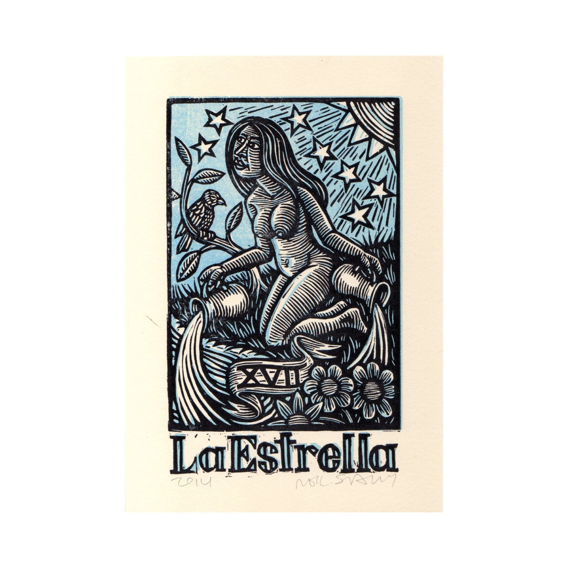 The Star Tarot Card Linocut 8.5x11 Art Print - Etsy