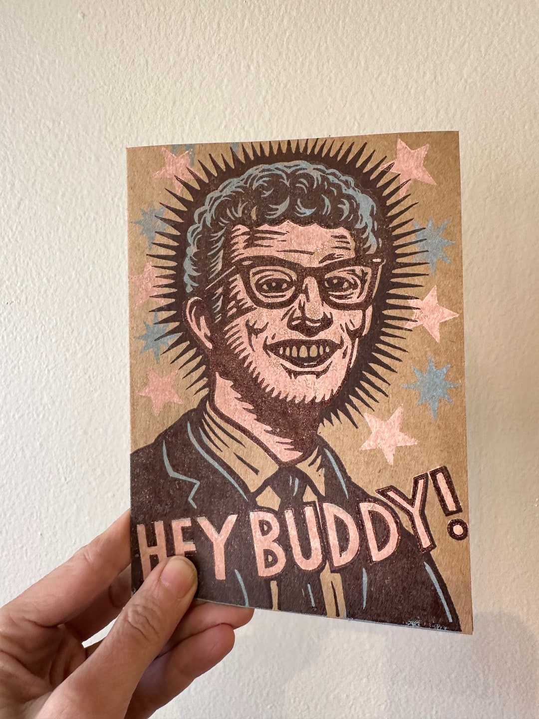 Buddy Holly hey Buddy Art Greeting Card Hand Printed Letterpress ...