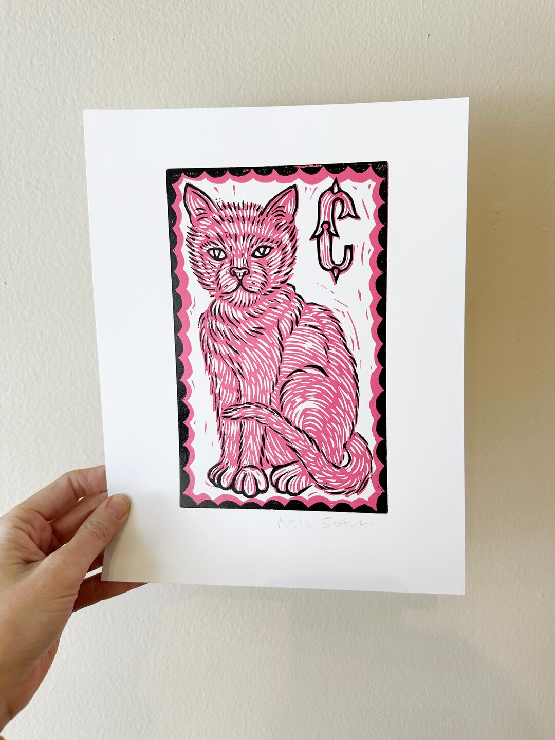 Cat Linocut Print - Wall Art - Home Decor - Children's Room Decor ...