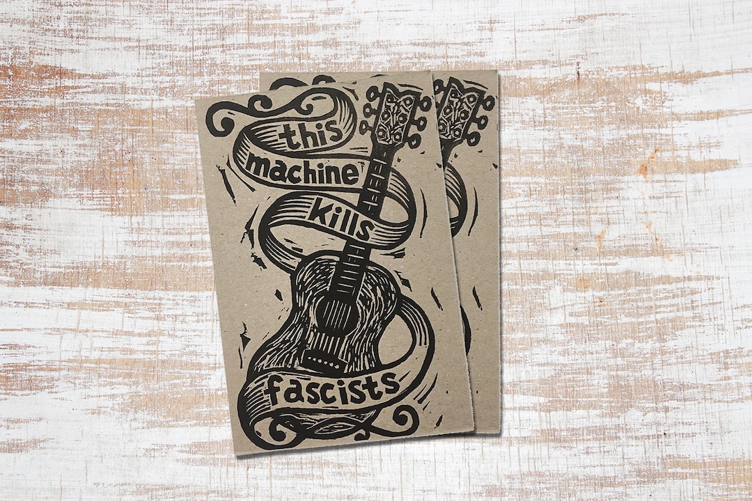 Postcard This Machine Kills Fascists Guitar - Hand Printed Letterpress ...