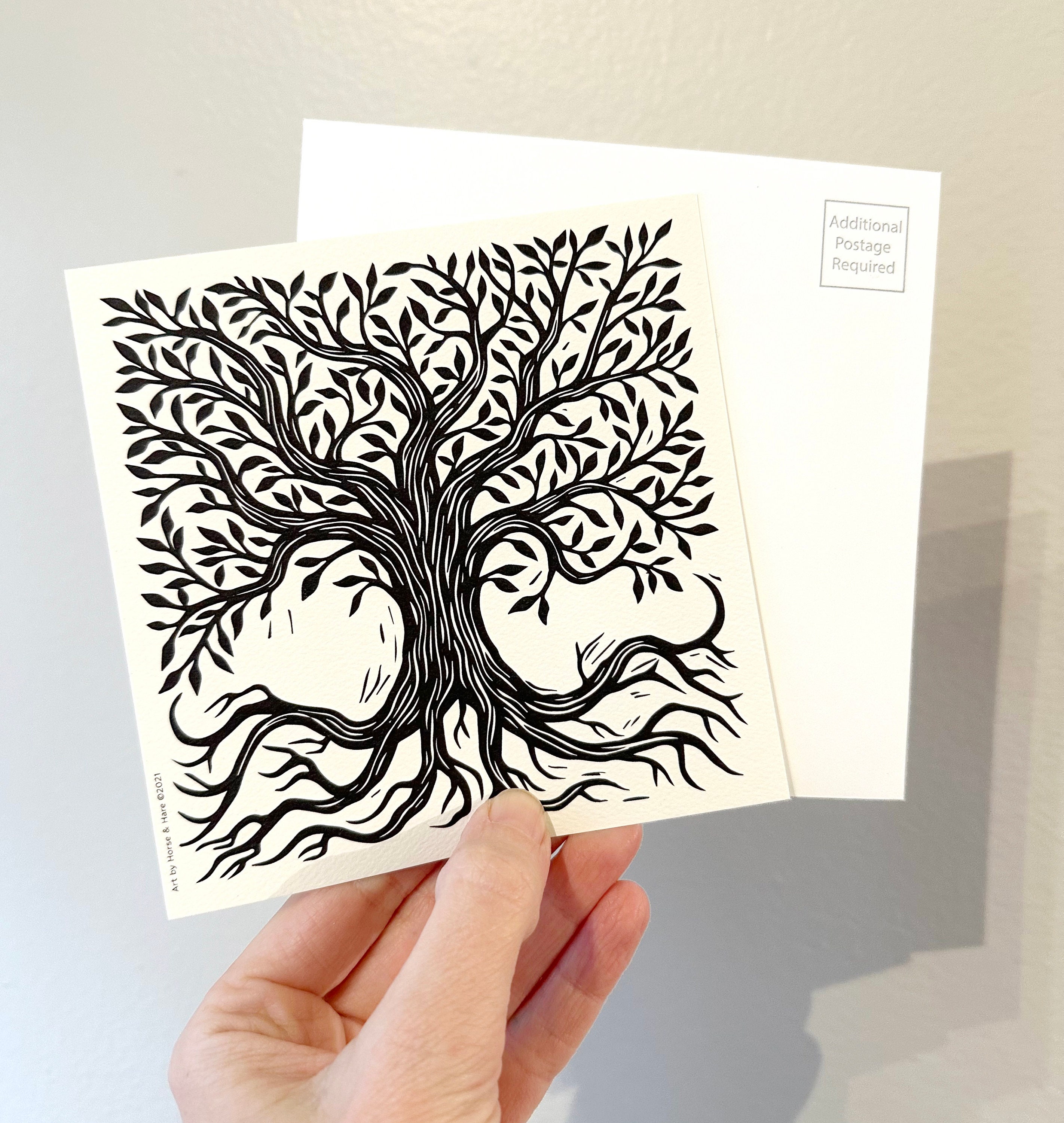 Ornate Tree With Roots Square Mini Print - Square Card - Tree Art ...