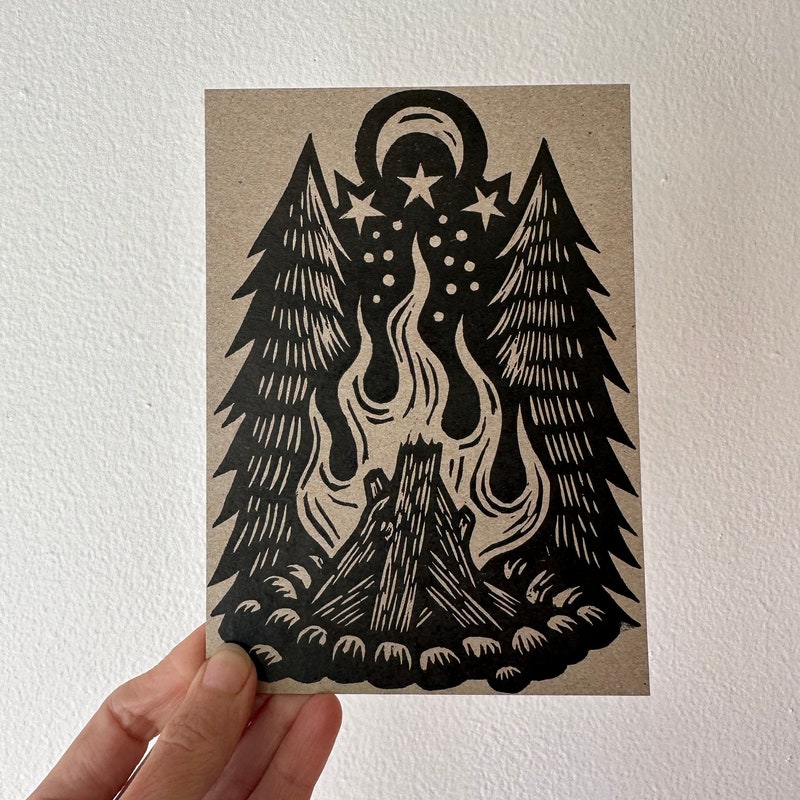 Camping Linocut Print - Etsy