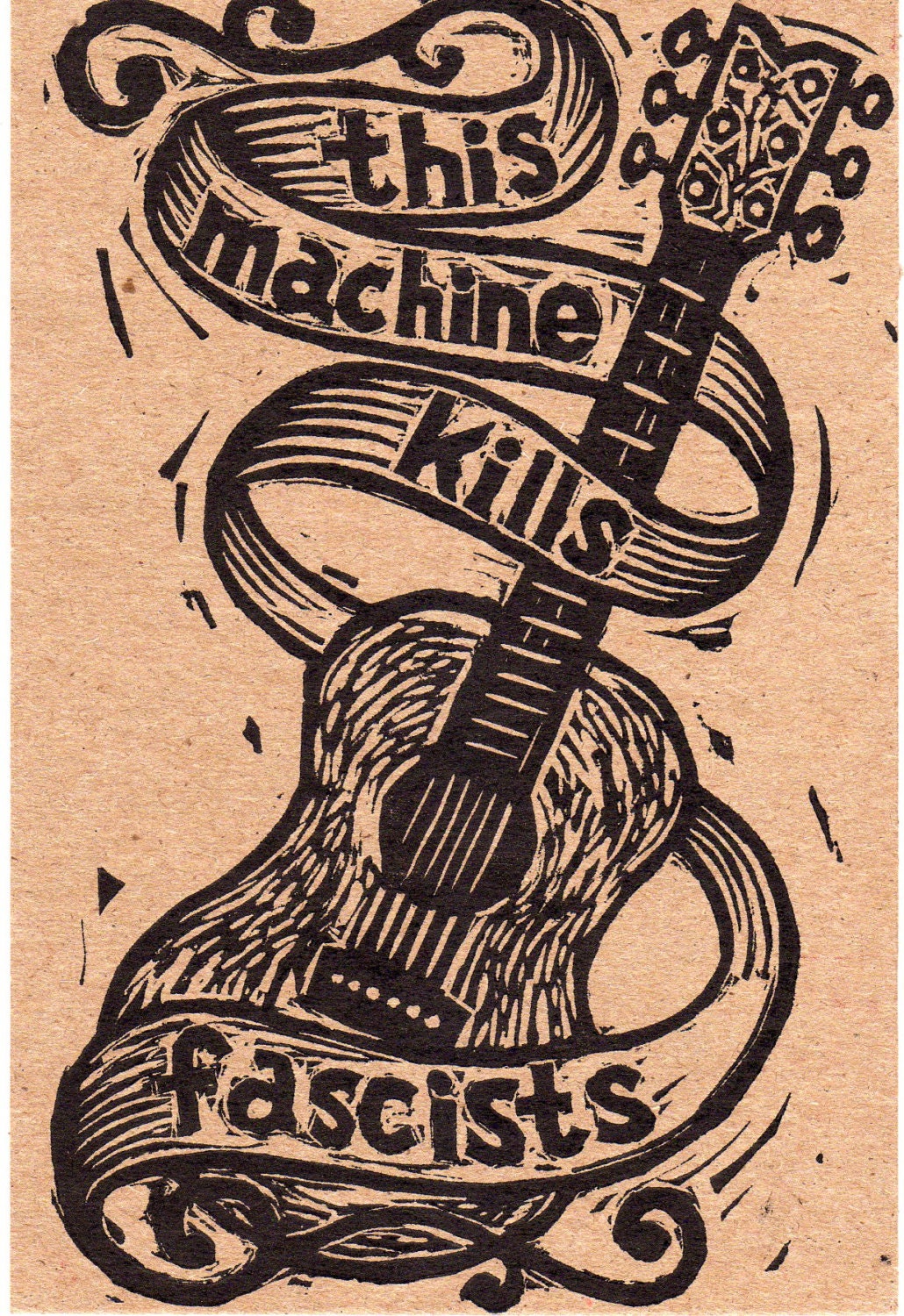 Postcard This Machine Kills Fascists Guitar - Hand Printed Letterpress ...