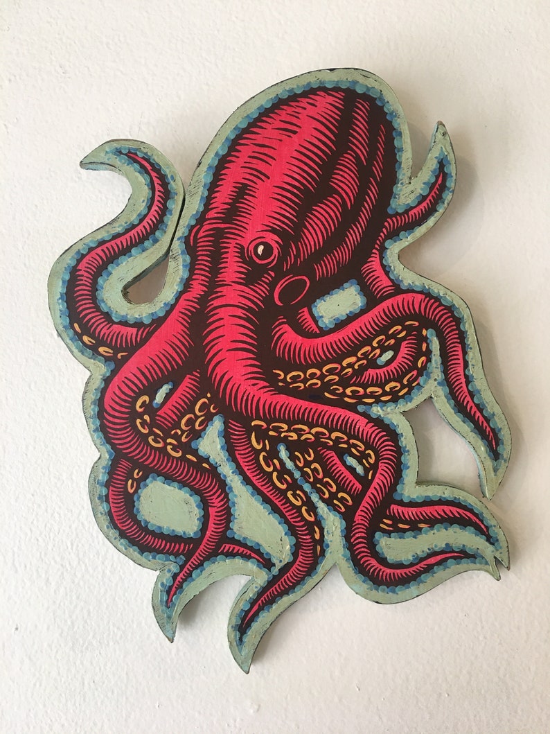 Octopus Art Home Decor - Ocean Animal Art for Beach House - Nautical ...