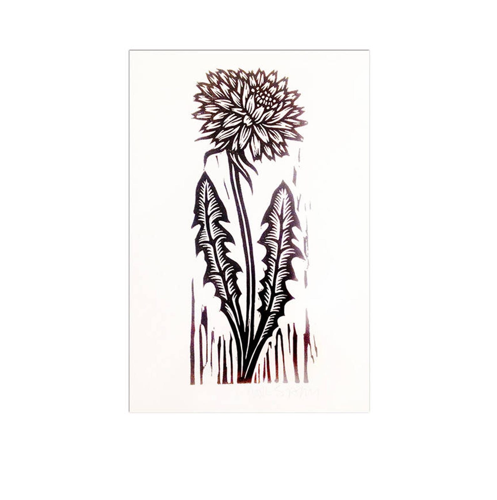 Dandelion Flower Linocut Art Print - Etsy