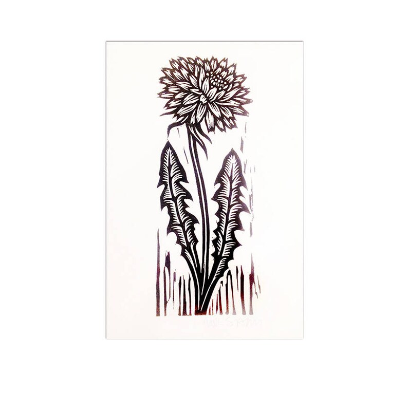 Dandelion Flower Linocut Art Print - Black and White Art - Flower Art ...