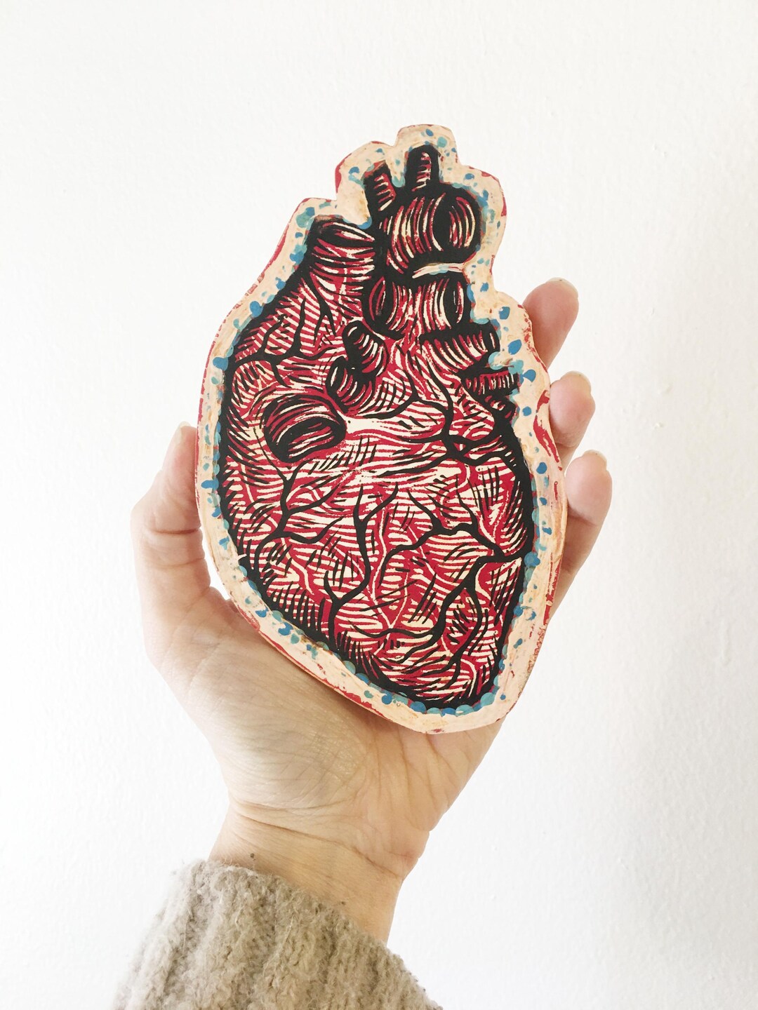 Anatomical Heart Woodblock Print Painting on Wood - Etsy