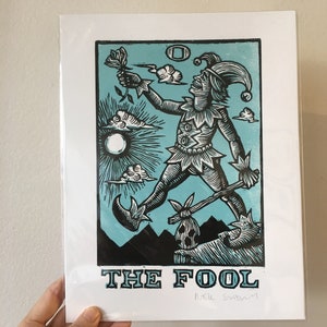 Tarot Card Art - the Fool Tarot Linocut Art Print - Jester Art ...