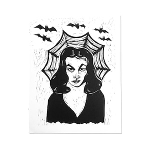 Gothic Decor Horror Decor Linocut Art Vampira Art Print Linocut Print ...