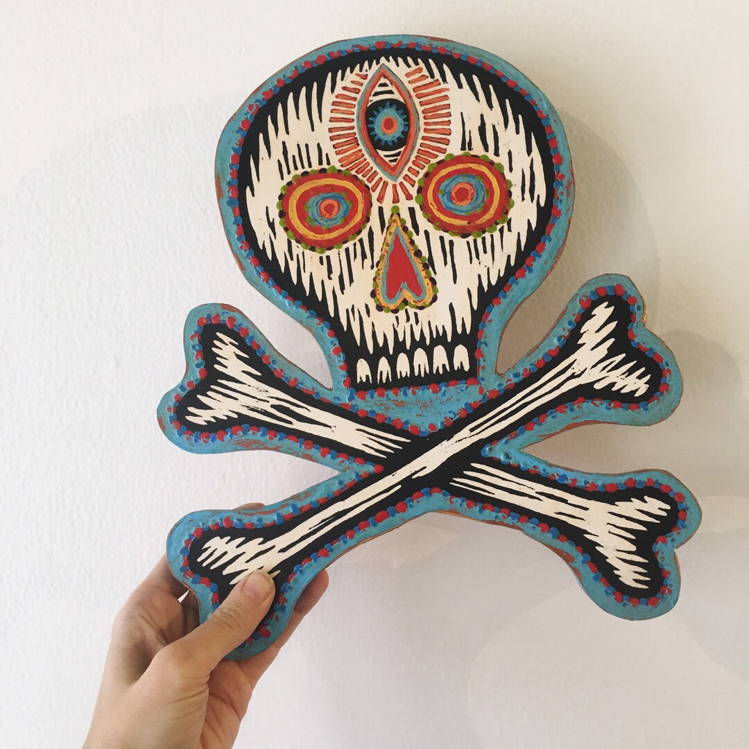 Skull and Crossbones With Third Eye Original Weird Home Deco - Etsy