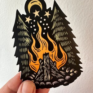 Campfire in the Woods With Moon and Stars Waterproof Vinyl Sticker ...