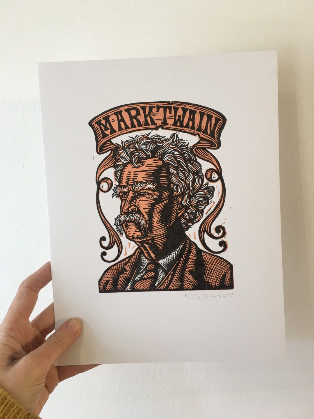 Mark Twain Linocut Portrait Print Literary Art Author Art Classroom Art ...