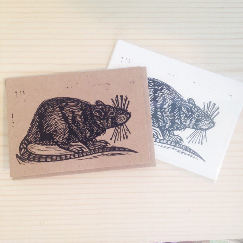 Card With Rat Note Card Single or Set of Cards Rat Linocut - Etsy