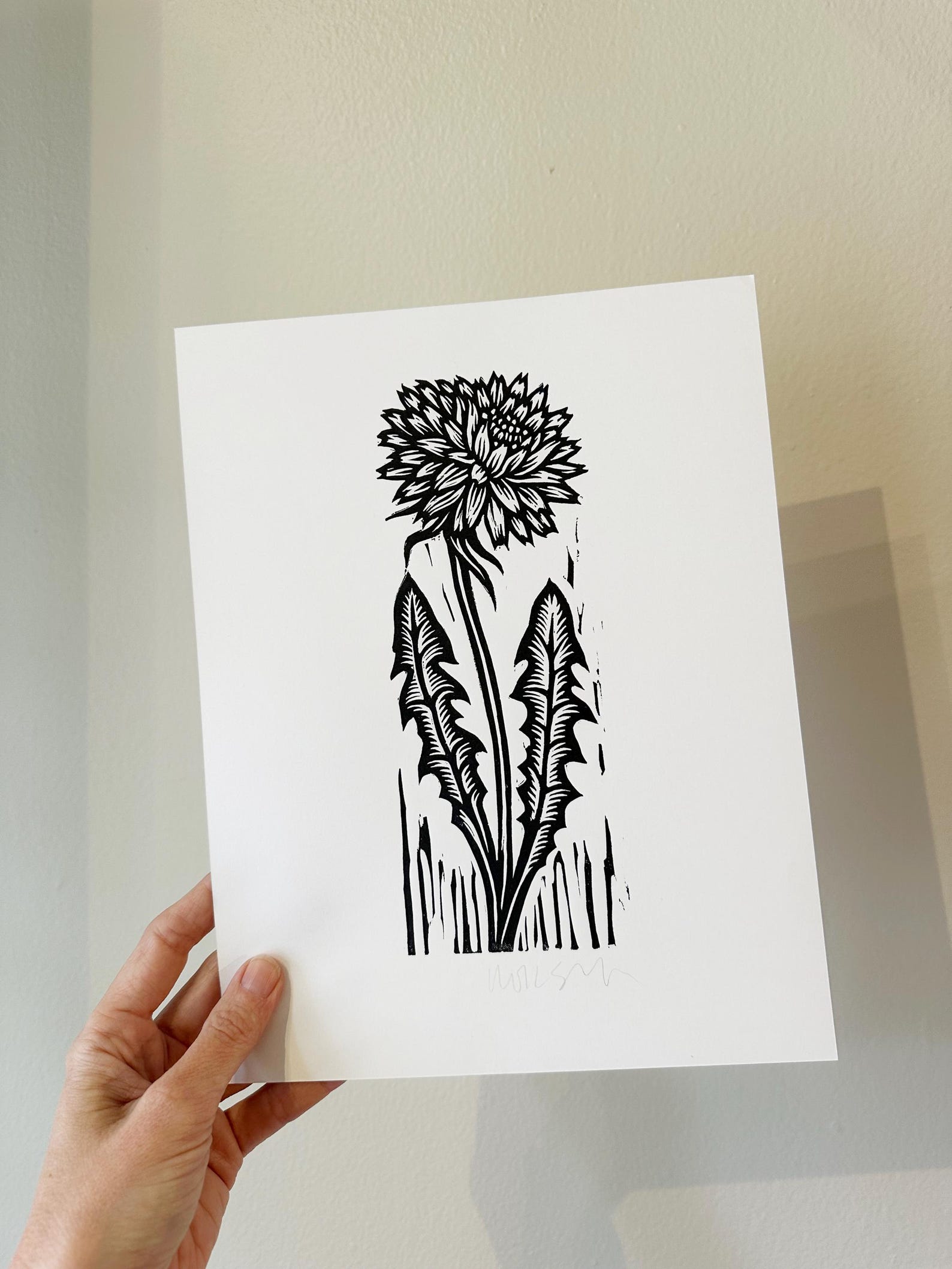 Dandelion Flower Linocut Art Print - Black and White Art - Flower Art ...