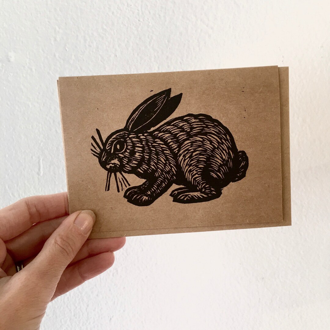Bunny Rabbit Linocut Greeting Card - Blank Note Cards - Etsy