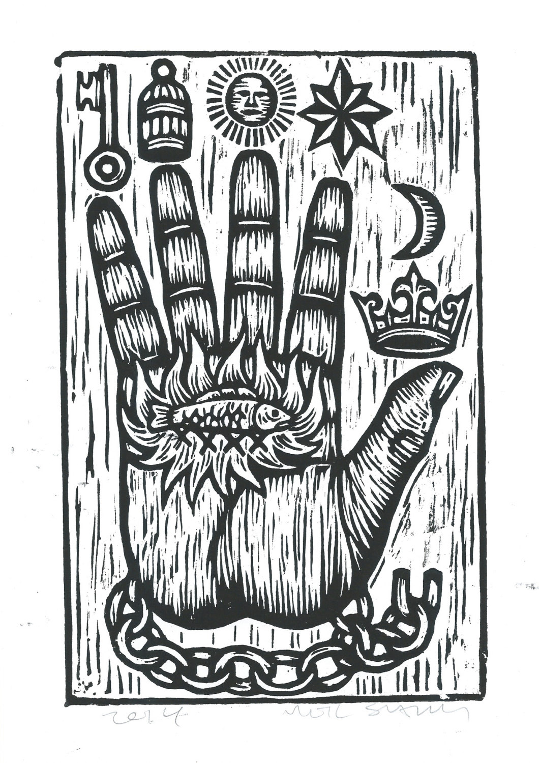 The Philosopher's Hand Woodcut Art Print Hand of Mystery | Etsy