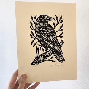 Raven Wall Art Linocut Print - 8.5x11 Art Print - Etsy