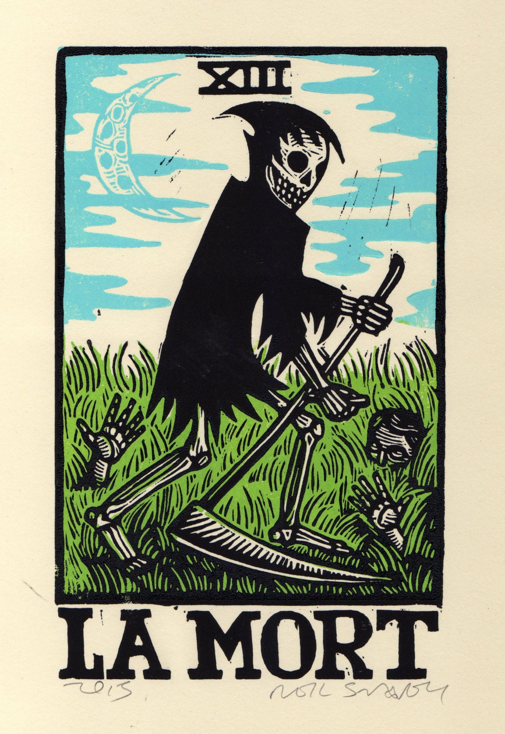 La Mort Death Card Tarot Linoleum Block Print Wall Art Home Decor - 8 ...