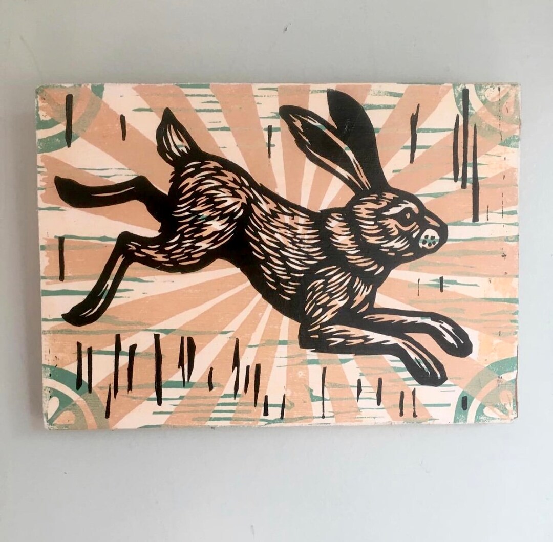 Leaping Rabbit Original Wall Art Hare Art Mixed Media - Etsy