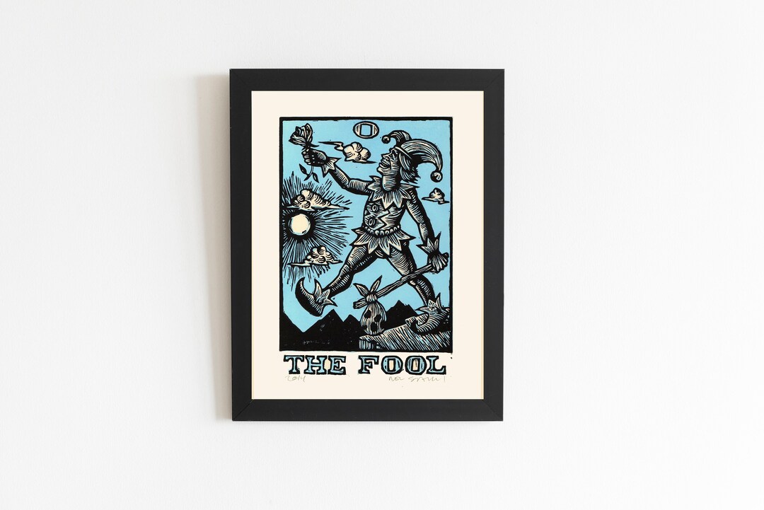 Tarot Card Art - the Fool Tarot Linocut Art Print - Jester Art ...
