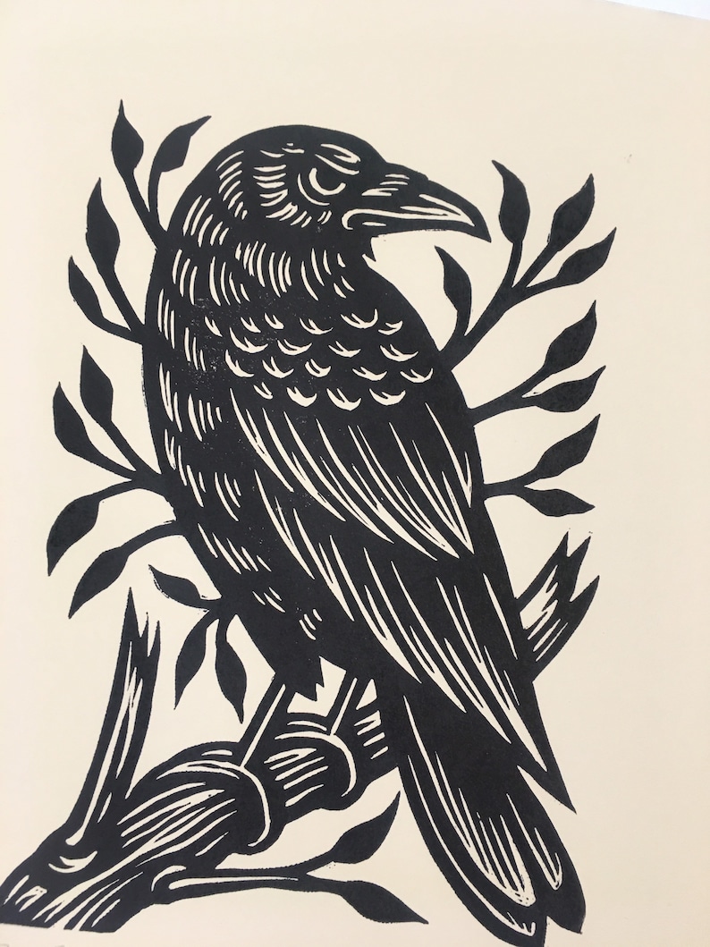 Raven Wall Art Linocut Print - 8.5x11 Art Print - Etsy